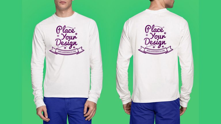 Front & Back White Long Sleeves T-Shirt Mockup | Free Mockup World