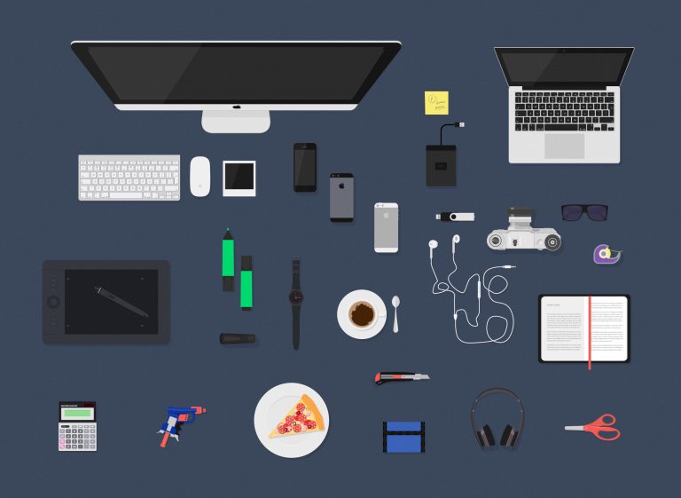 Flat Desk Items PSD Mockups | Free Mockup World