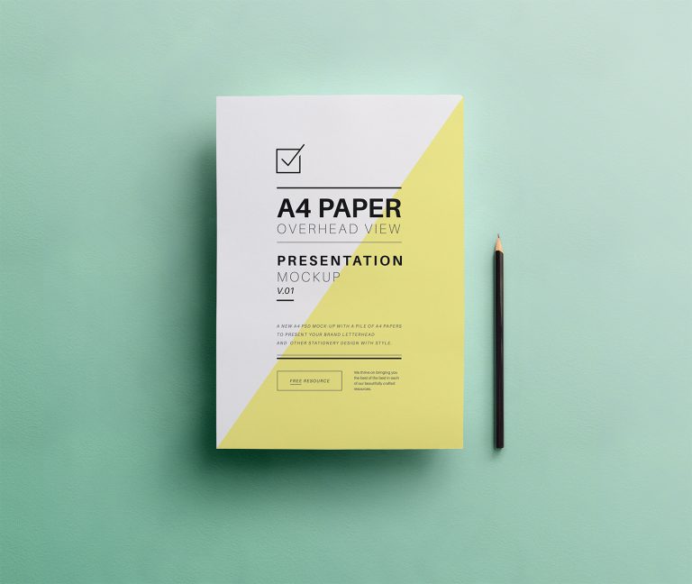 PSD A4 Overhead Paper Mockup — Free Mockup World