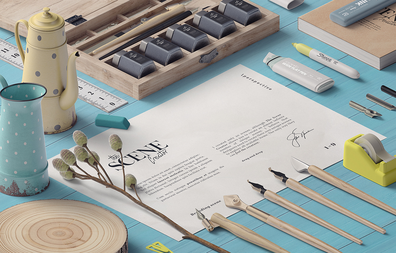 Сalligraphy Lettering Paper Free Mockup Scene — Free Mockup World