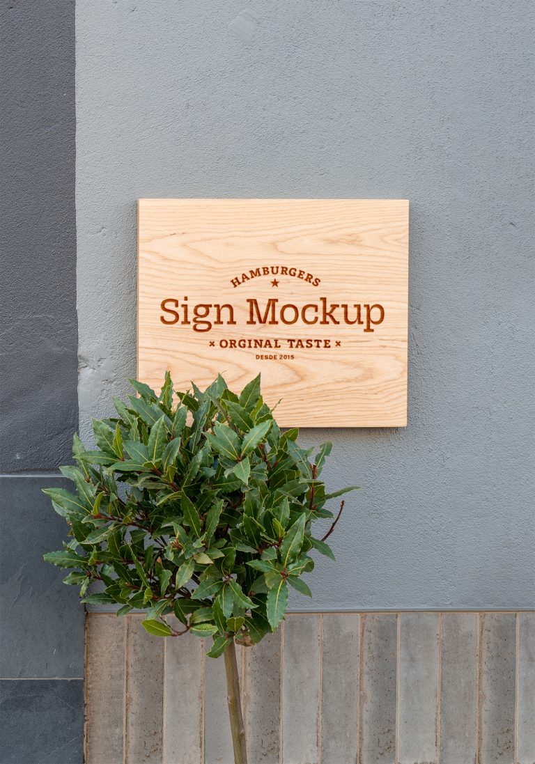 Wood Sign on Wall Free Mockup | Free Mockup World