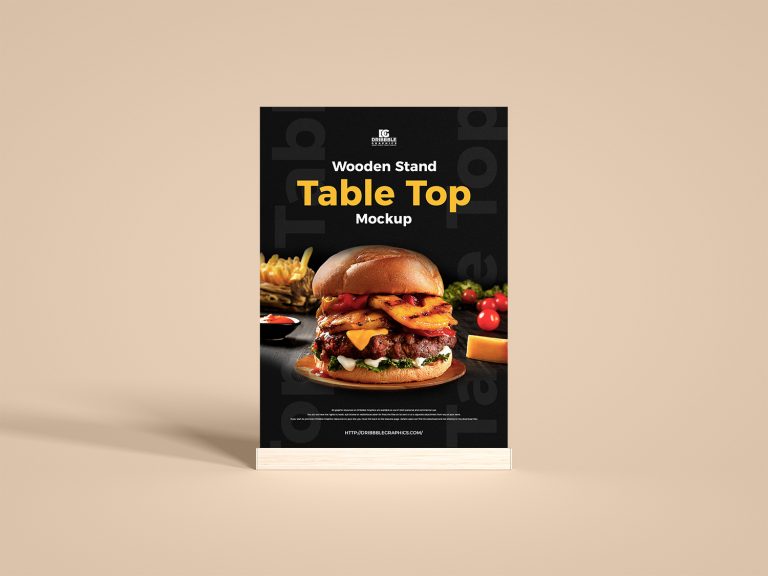 Free Wooden Stand Table Top Mockup | Free Mockup World