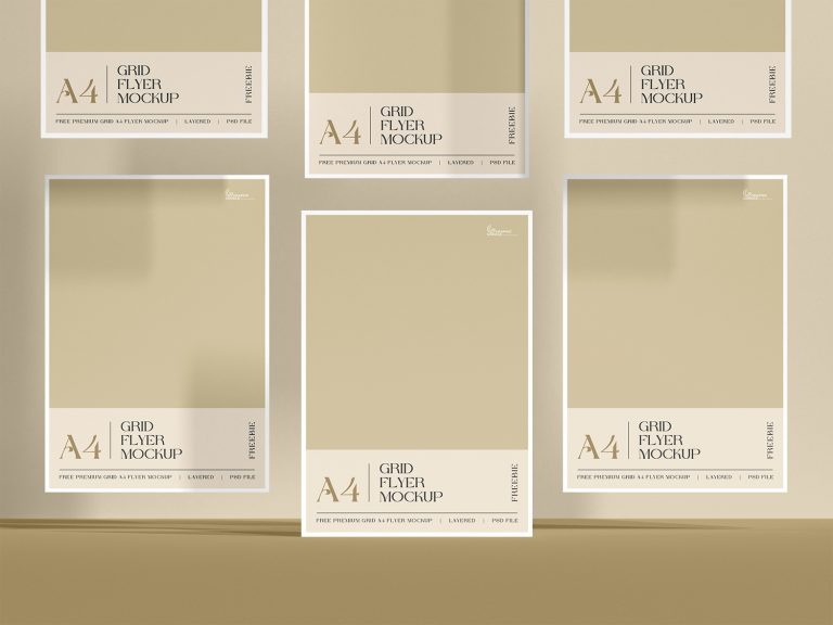 Free A4 Flyers Grid Mockup — Free Mockup World