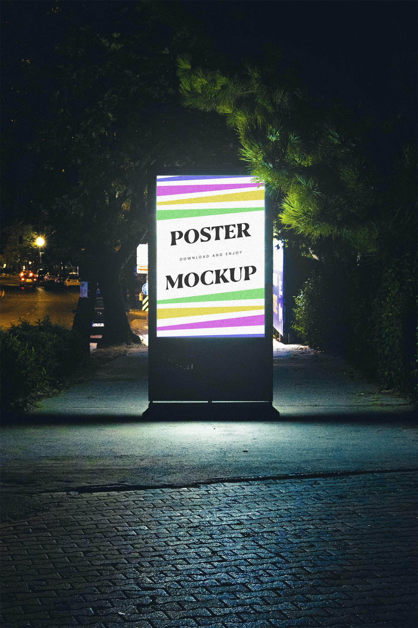 Glowing Night Poster Free Mockup | Free Mockup World